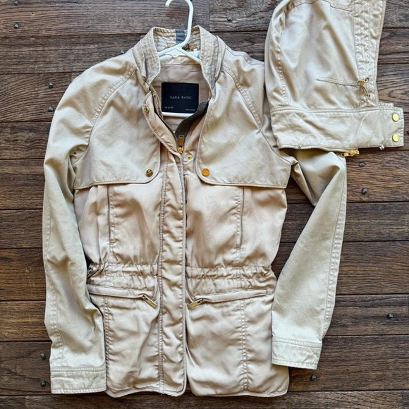 Zara | Jackets & Coats | Zara Beige Rain Jacket Trench Coat With Hood ...